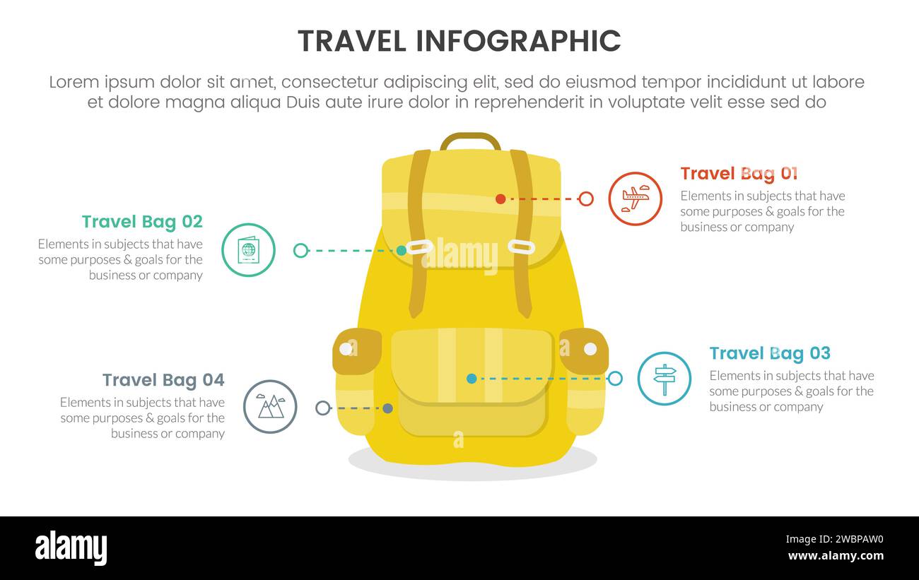 travel holiday infographic with 4 point stage template with big yellow ...