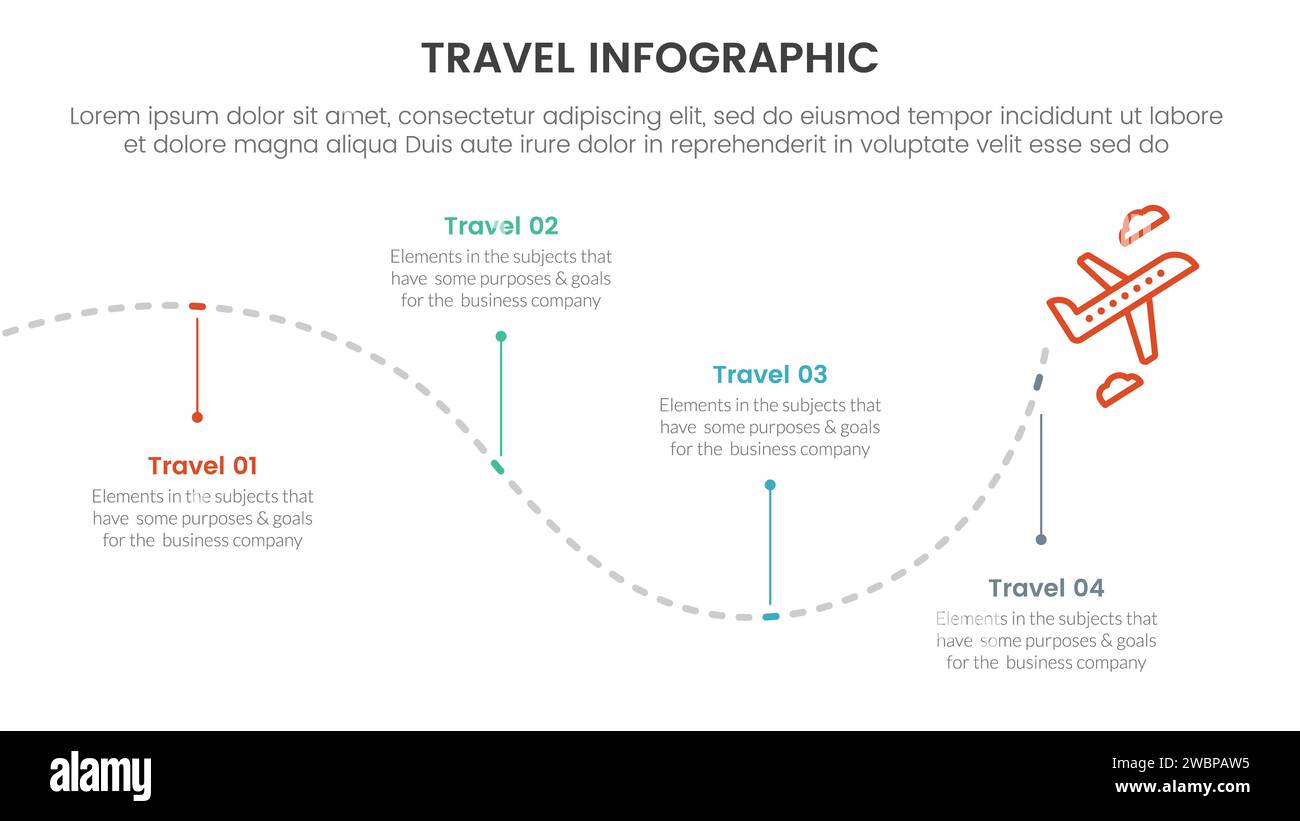 travel holiday infographic with 4 point stage template with timeline ...