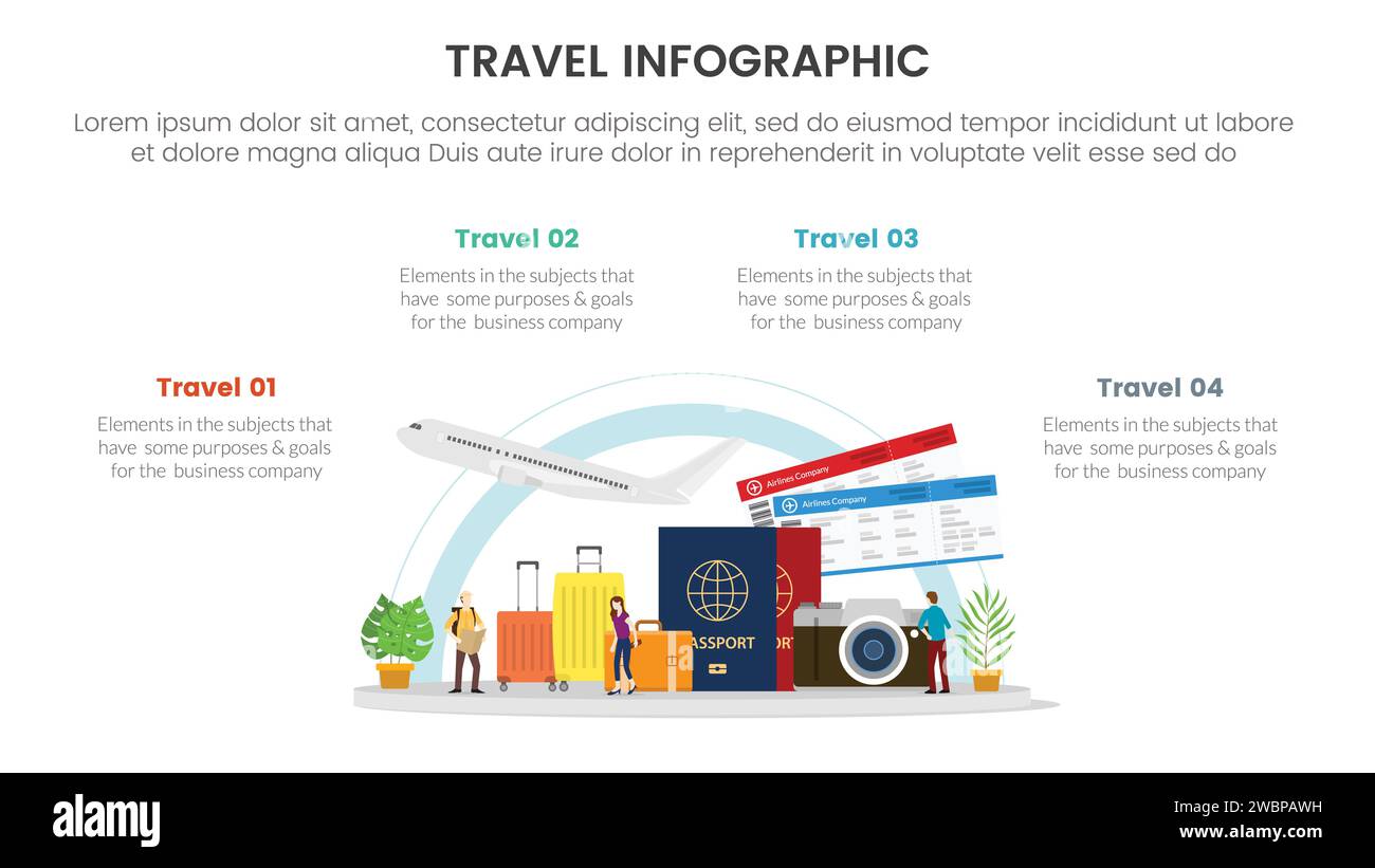 travel holiday infographic with 4 point stage template with travelling ...