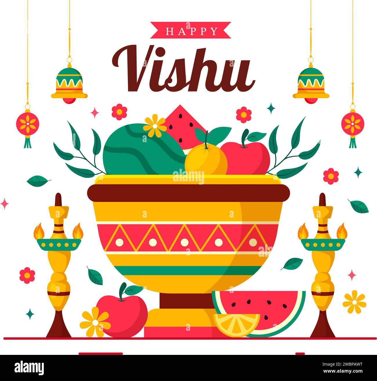 Happy Vishu Festival Vector Illustration with Krishna,Traditional ...