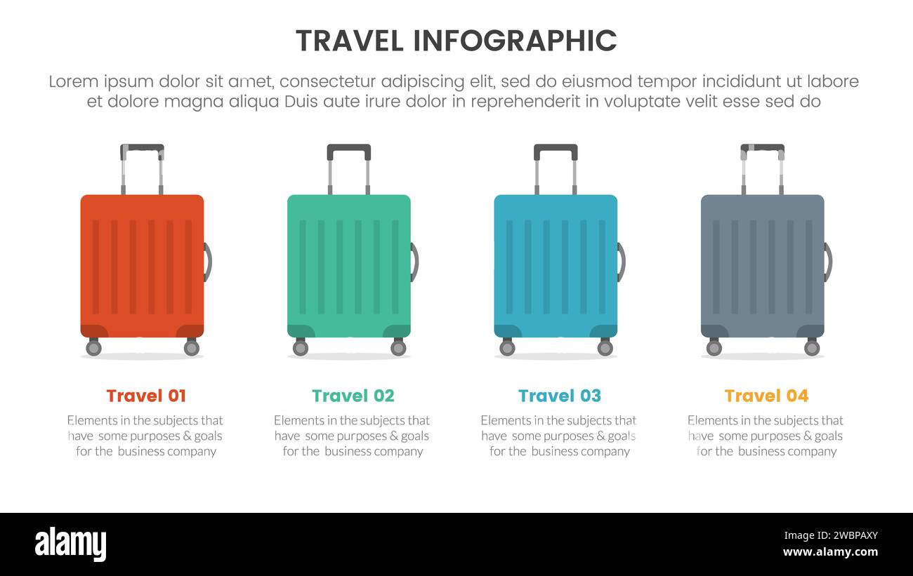 travel holiday infographic with 4 point stage template with travel bags ...