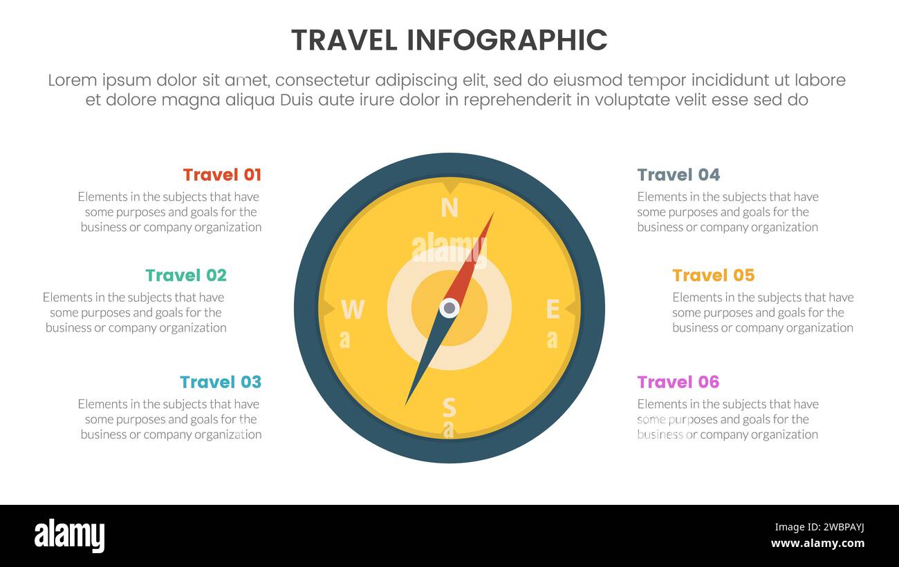 travel holiday infographic with 6 point stage template with yellow ...