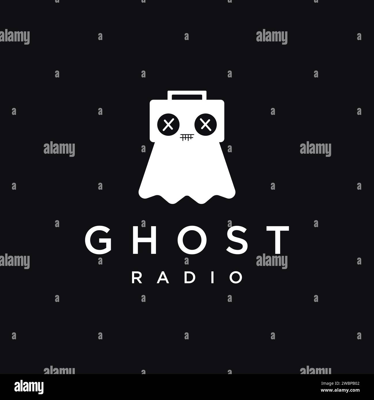 Fun playful minimalist ghost radio tape logo icon vector on white ...
