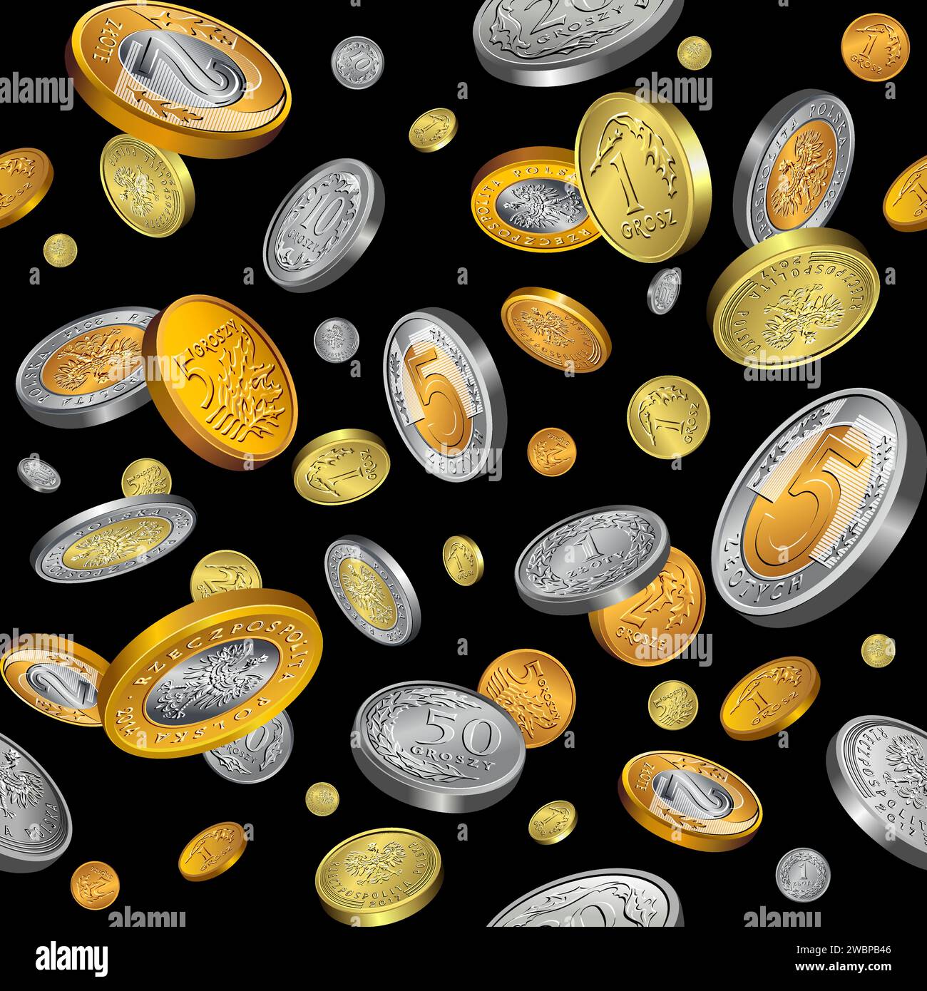 vector Seamless background with golden rain with Polish coins Stock ...