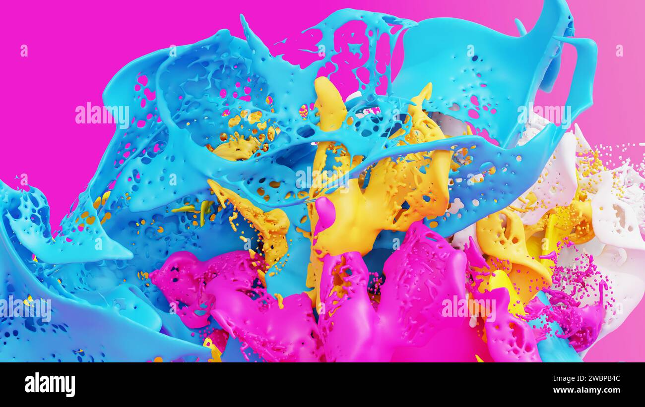 3D render, multicolors paint splash, liquids Splash, Abstract fluid ...