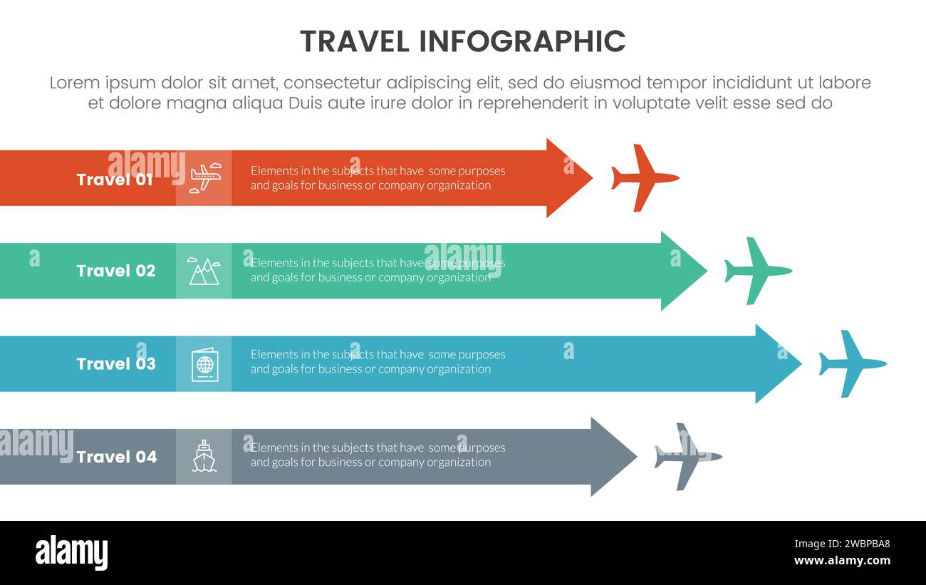 travel holiday infographic with 4 point stage template with airplane ...
