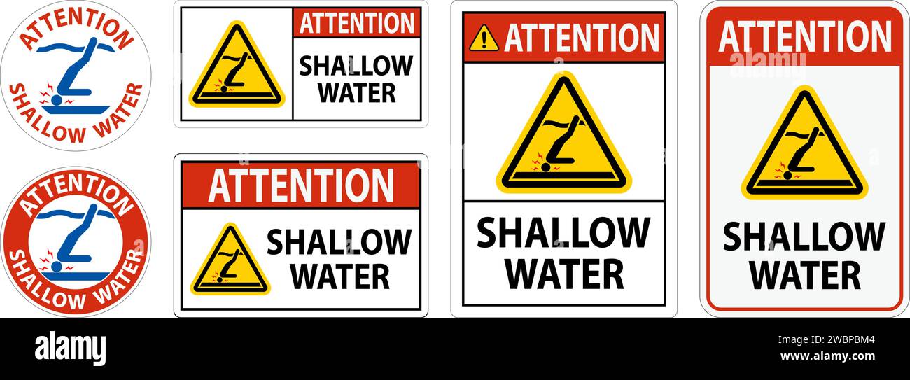 Water Safety Sign Attention - Shallow Water Stock Vector Image & Art ...