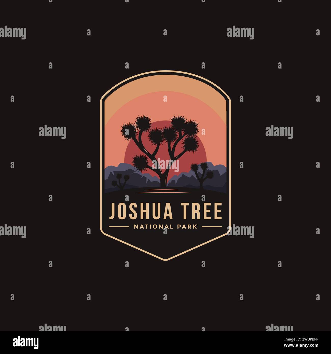 Emblem patch logo illustration of Joshua Tree National Park on dark ...