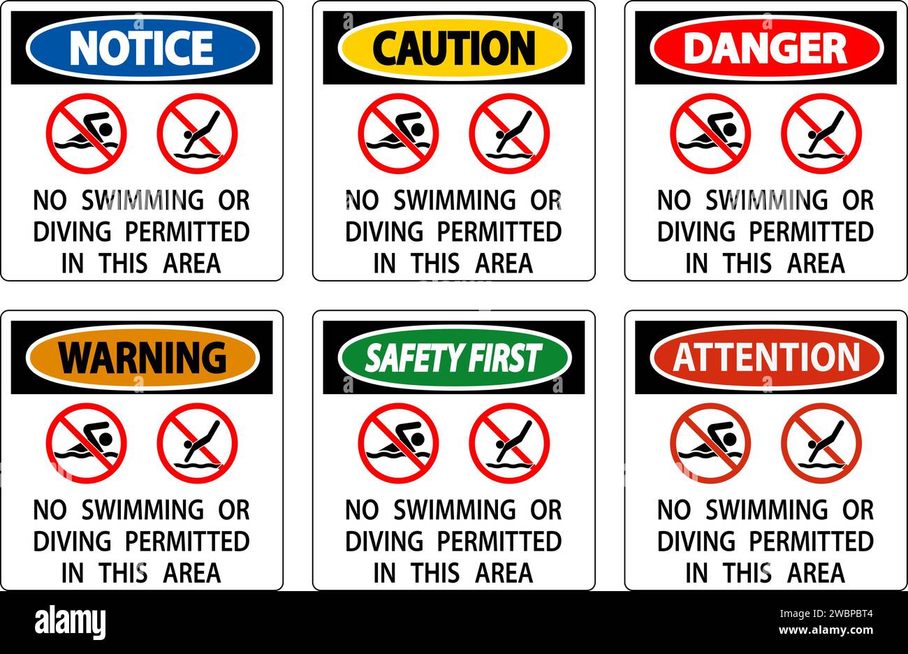 Pool Warning Sign No Swimming Or Diving Permitted In This Area Stock ...