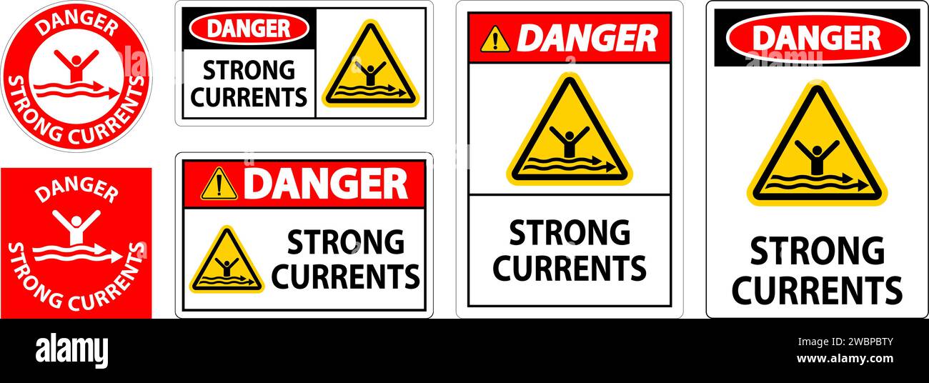 Water Safety Sign Danger - Strong Currents Stock Vector Image & Art - Alamy
