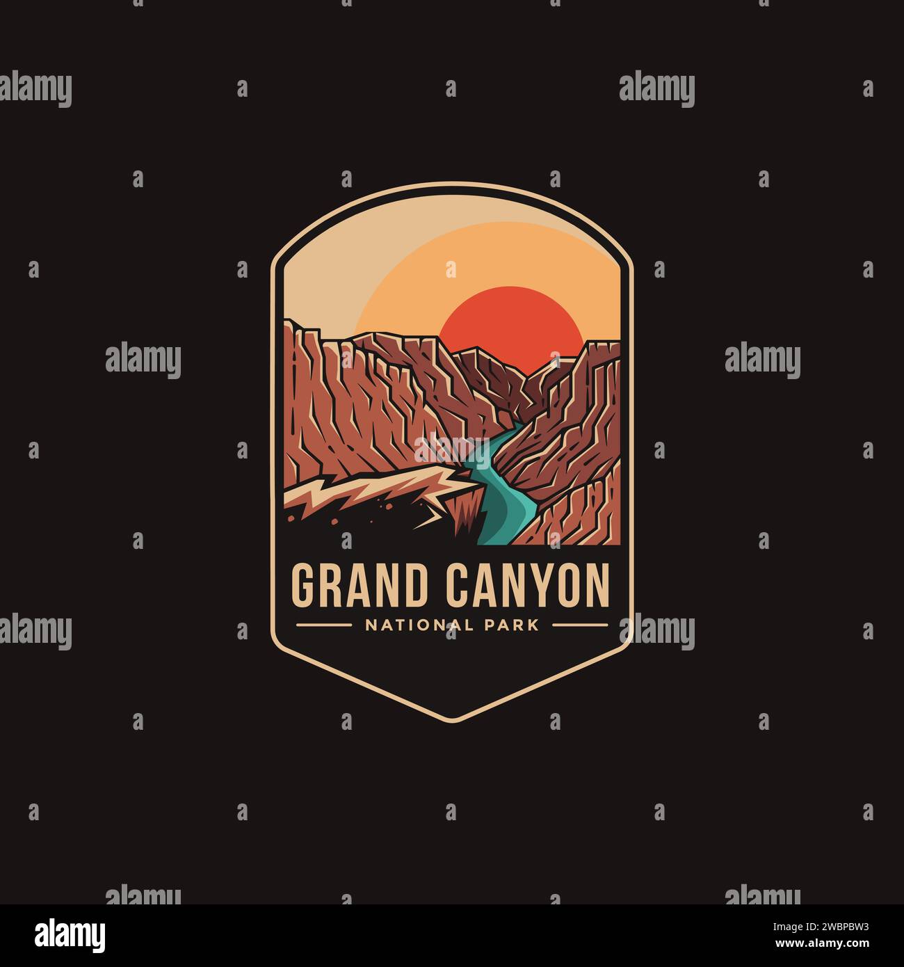 Emblem patch logo illustration of Grand Canyon National Park on dark ...