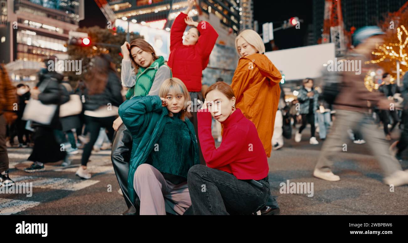 City, urban fashion and Japanese friends with gen z, youth culture and ...
