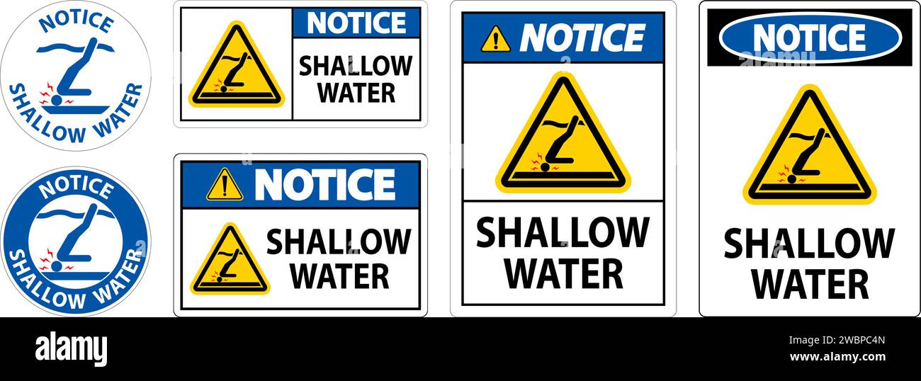 Water Safety Sign Notice - Shallow Water Stock Vector Image & Art - Alamy