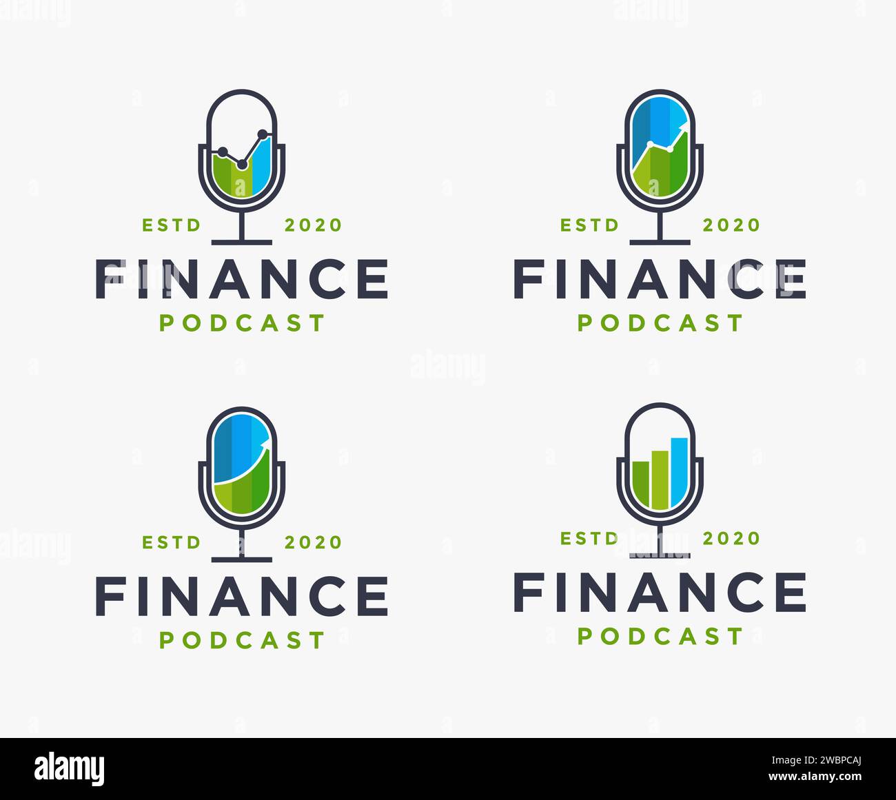 Set of minimalist microphone and financial charts, finance business ...