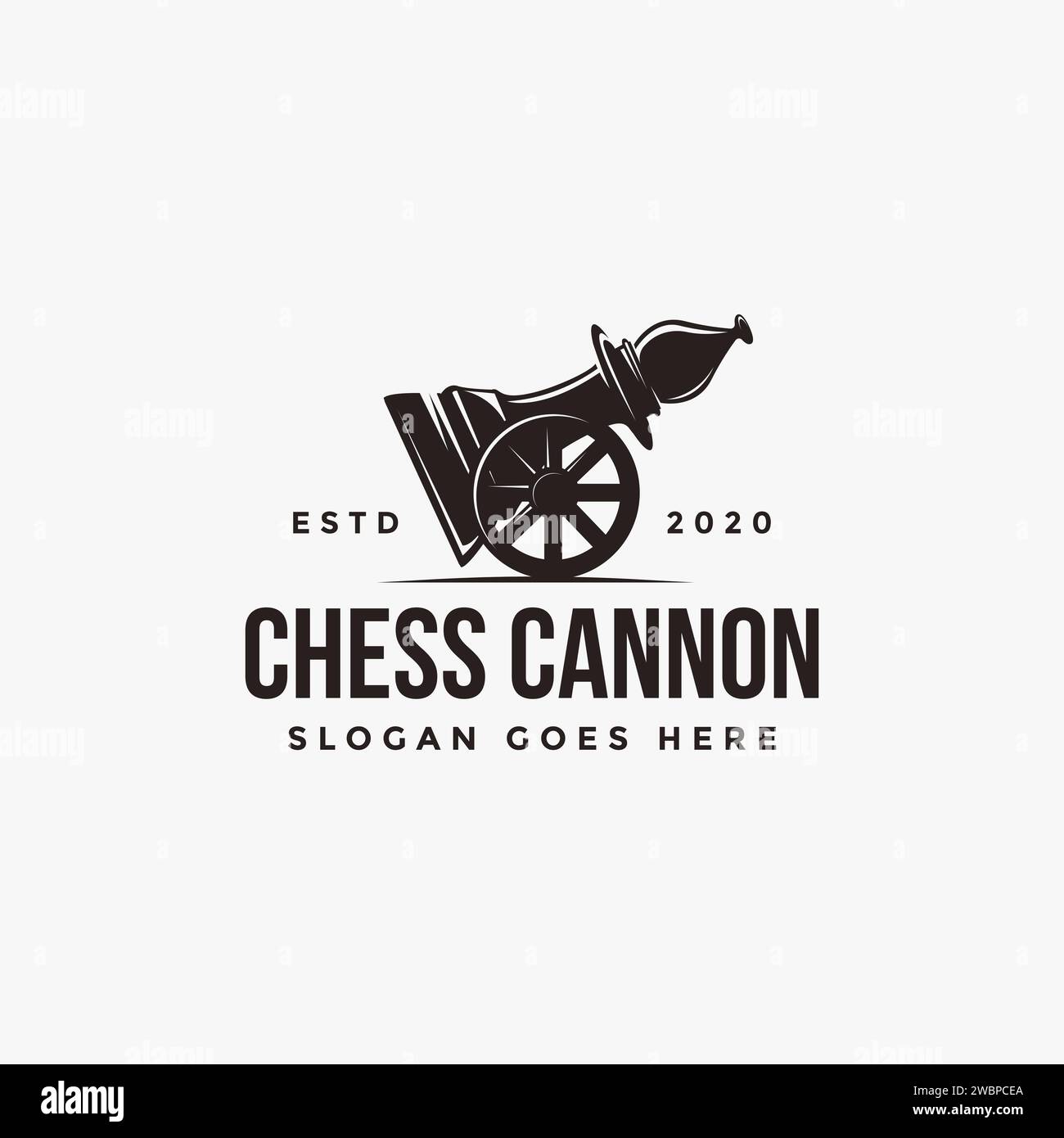 Vintage classic badge emblem chess club, chess tournament, cannon ...