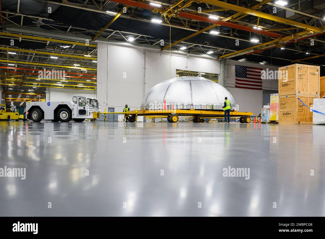 Technicians at NASA’s Michoud Assembly Facility moved the aft dome of ...