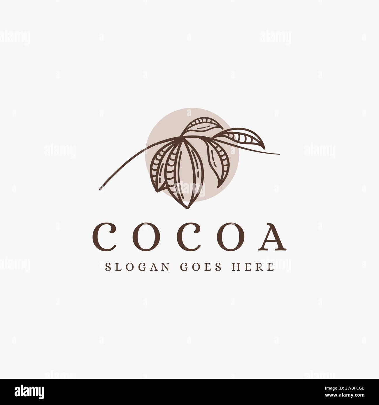 Line art cocoa branch logo, cocoa bean, cocoa plant logo icon vector ...