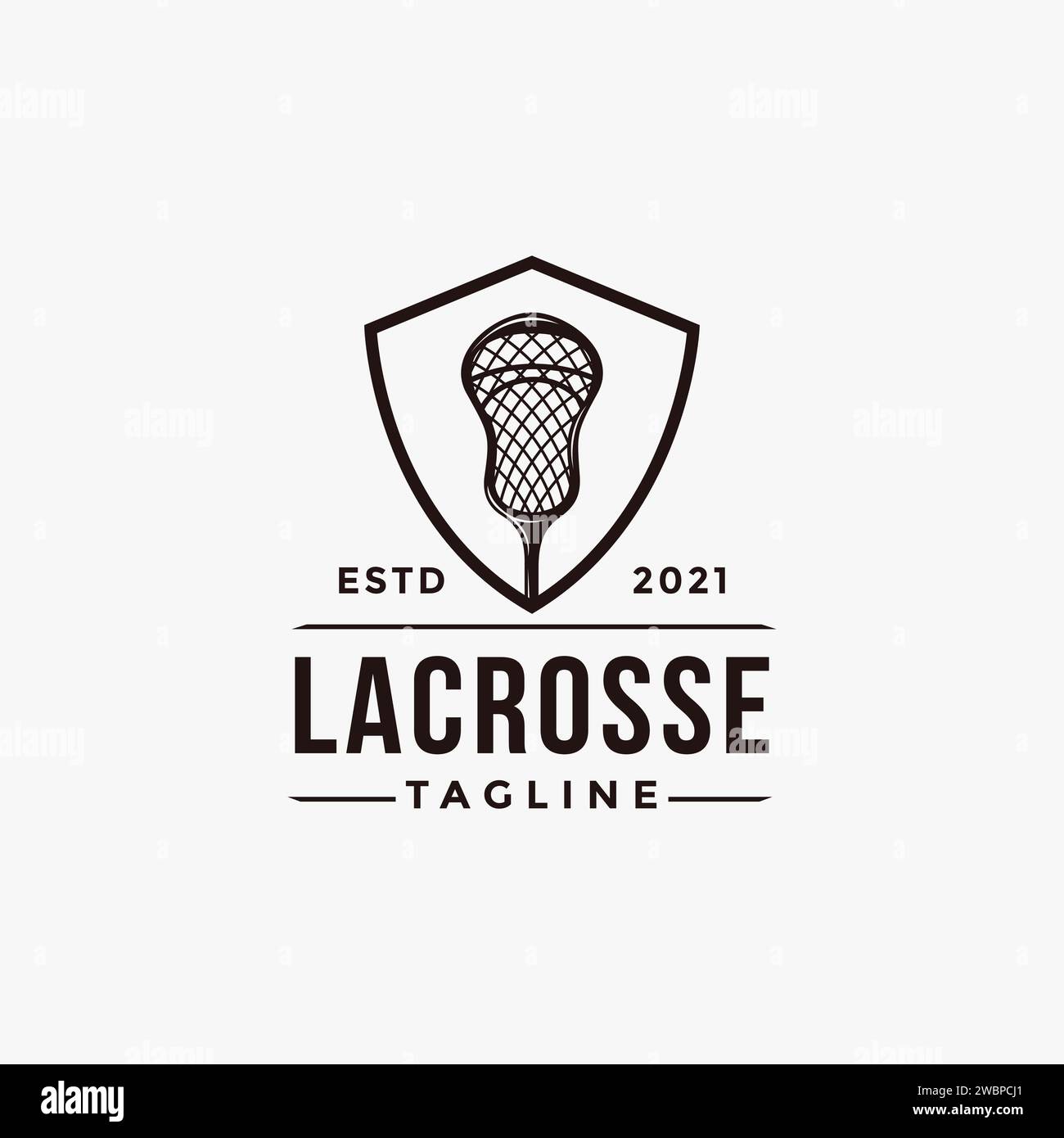 Vintage seal badge lacrosse sport logo with lacrosse stick and shield ...