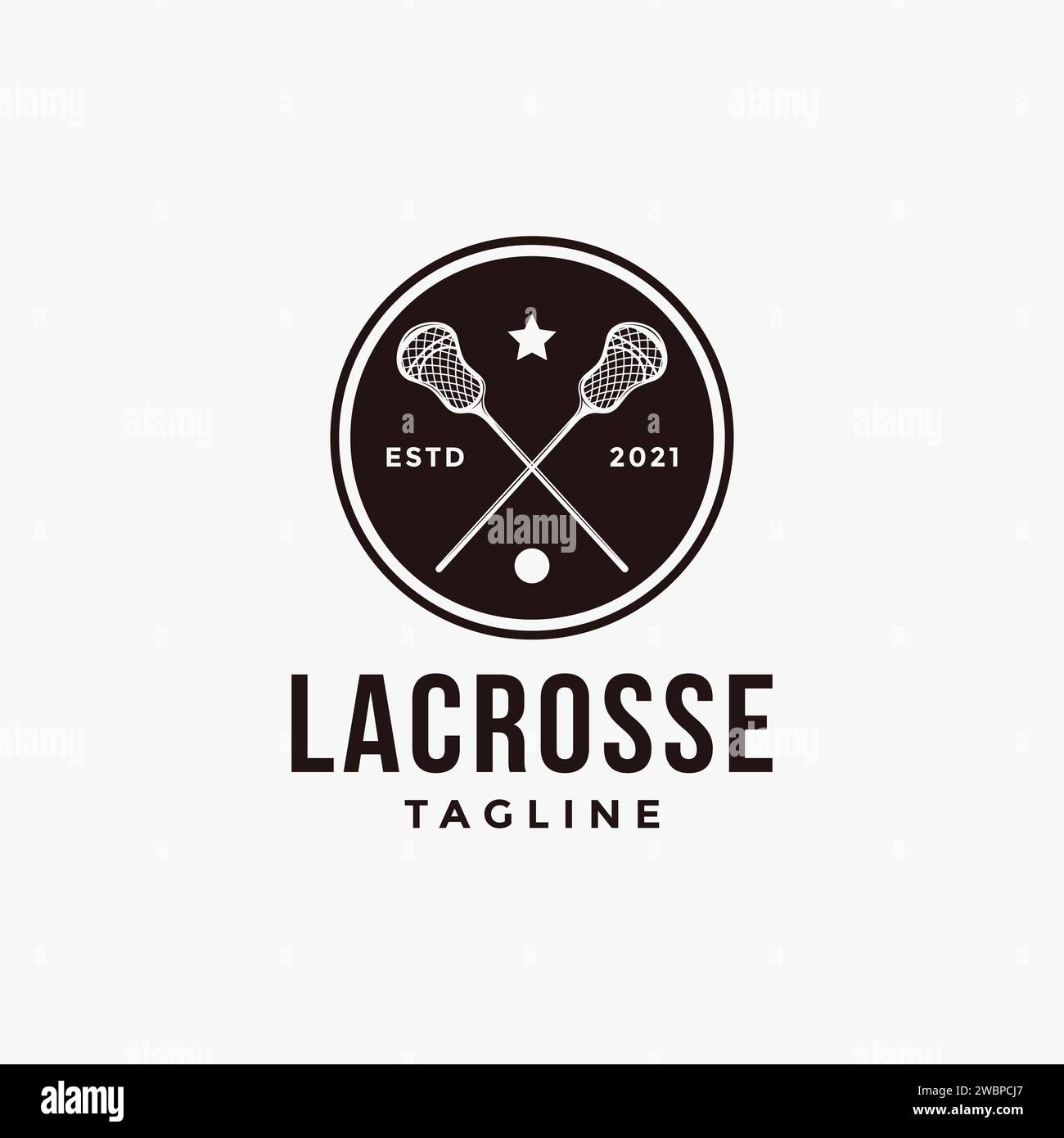 Vintage seal badge lacrosse sport logo with crossed lacrosse stick and ...