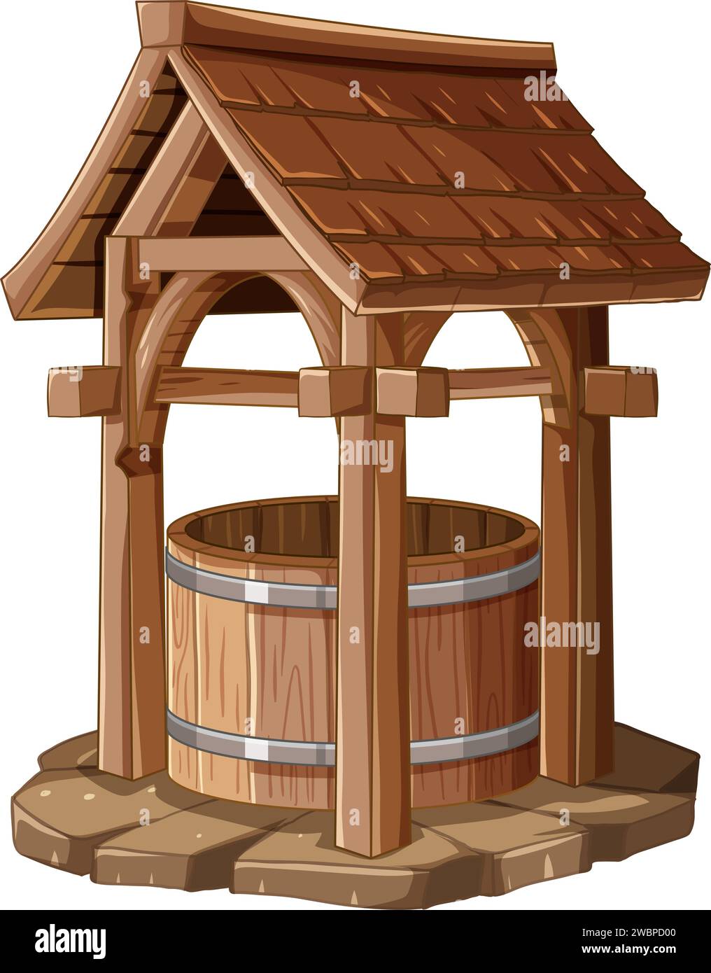 Cartoon-style drawing of a traditional water well Stock Vector Image ...