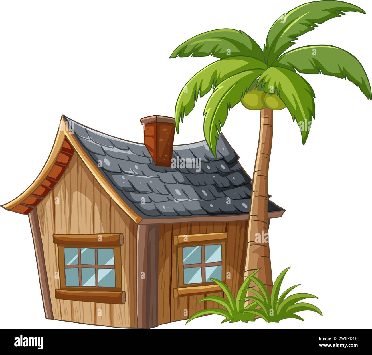 Cartoon of a cozy cabin with a palm tree Stock Vector Image & Art - Alamy