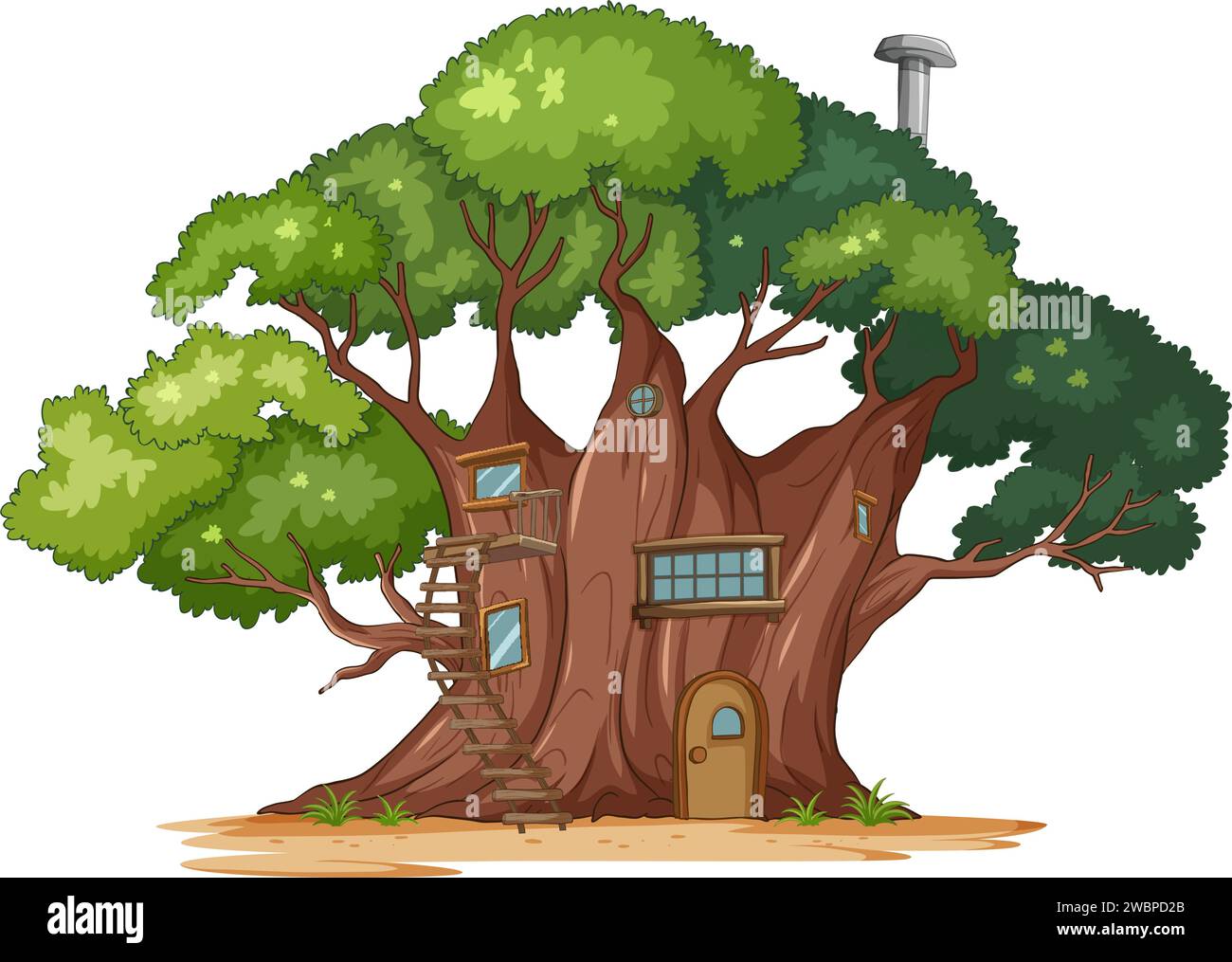 Cartoon treehouse with windows and a door Stock Vector Image & Art - Alamy
