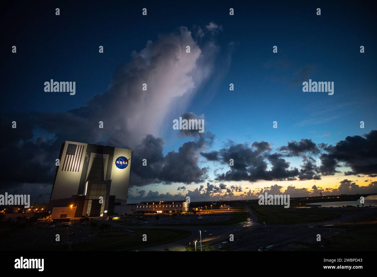 An early sunrise view of the iconic Vehicle Assembly Building (VAB) at ...