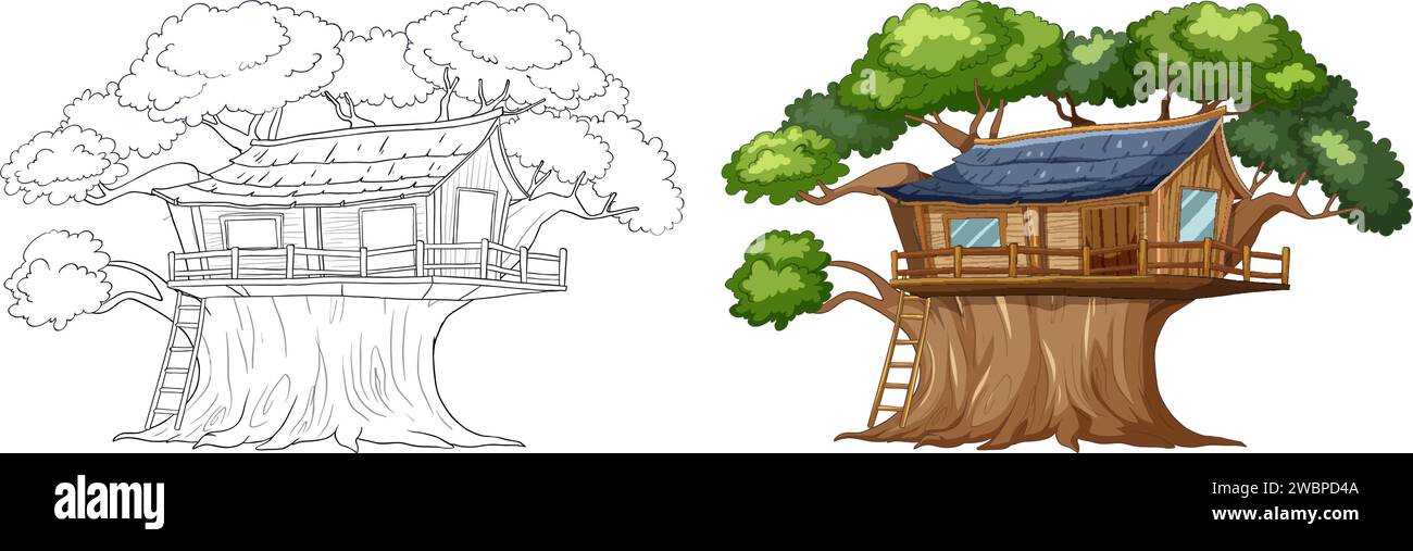 Sketch and colored illustration of a treehouse Stock Vector Image & Art ...
