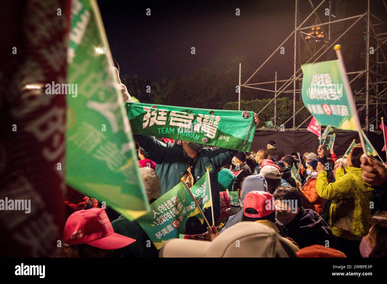 Taiwan, Jan 11, 2024. Supporter showed his banner during the rally at ...