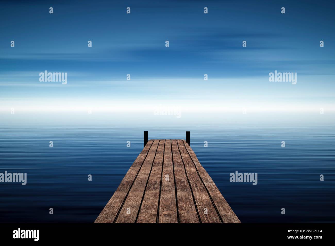 A small wooden pier extending into the blue sea Stock Photo - Alamy
