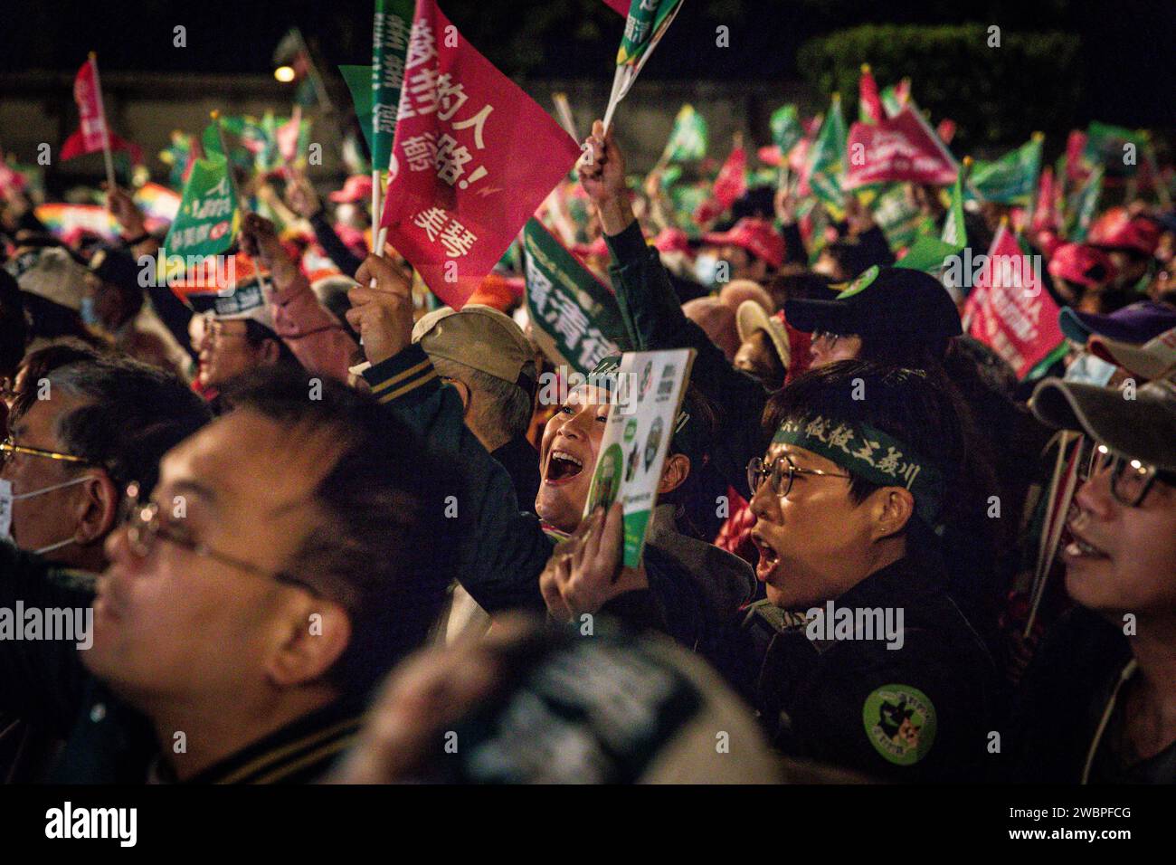 Taiwan, Jan 11, 2024. A supporter cheered during the rally at Ketagalan ...