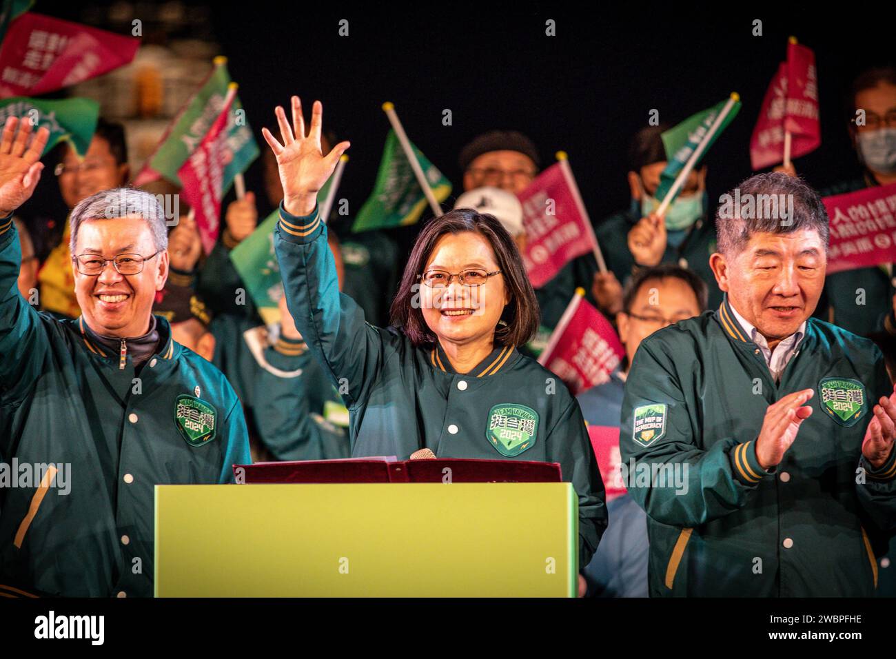 Taiwan, Jan 11, 2024. Taiwan President Tsai Ing-wen was waving her ...