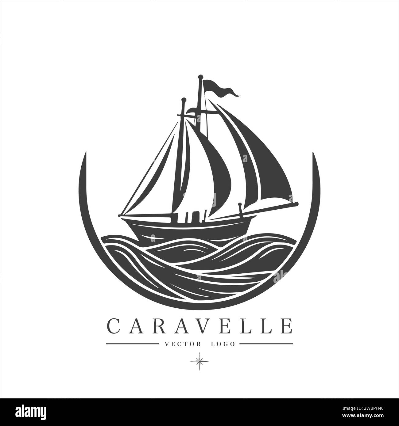 Minimal modern Sailing boat on the water, vector logo. Caravelle emblem ...
