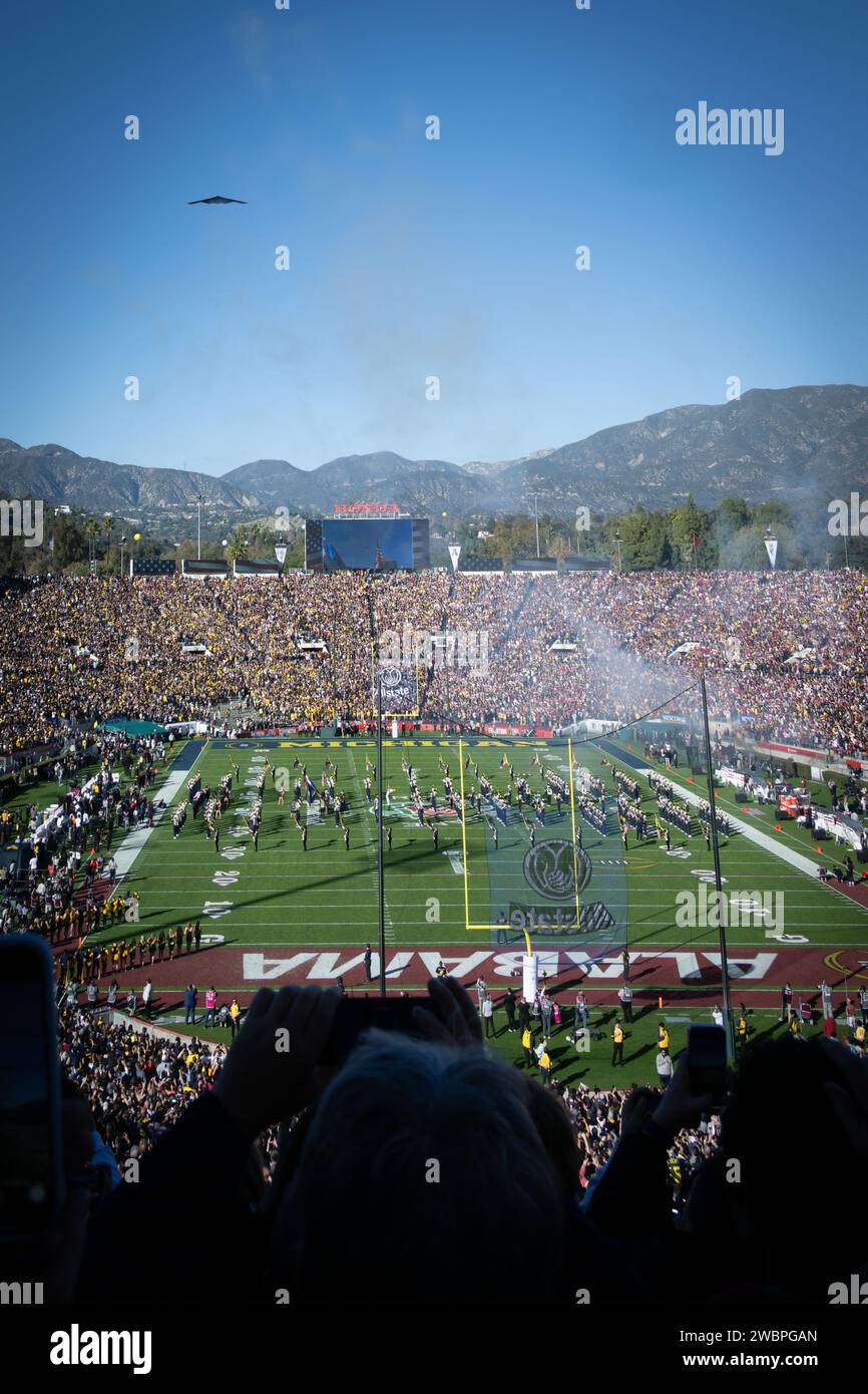 The B2 Bomber does a fly over for the 2024 Rose Bowl college football playoff semifinal game ...