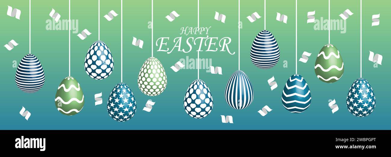 Happy Easter background with decorated eggs. Greetings and presents for ...
