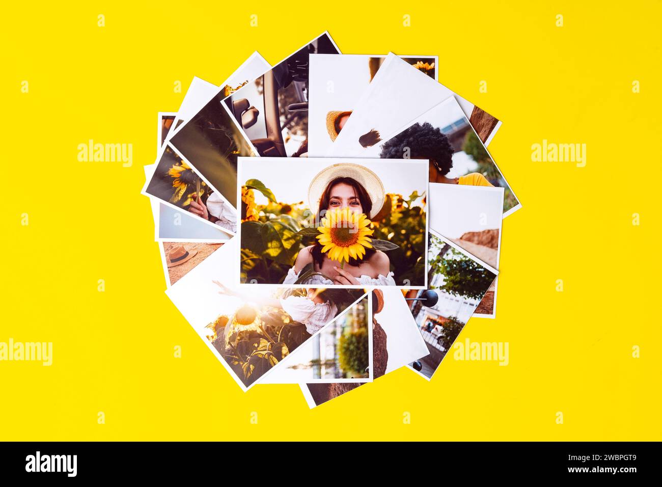 Printed colorful photos of women portraits. Printing photos concept ...