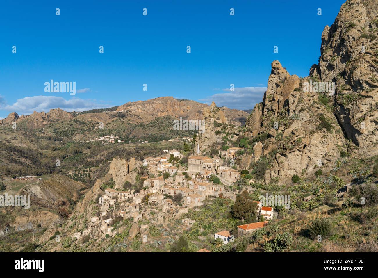 Pentedattilo, Italy - 16 December, 2023: view of the Aspromonte ghost ...