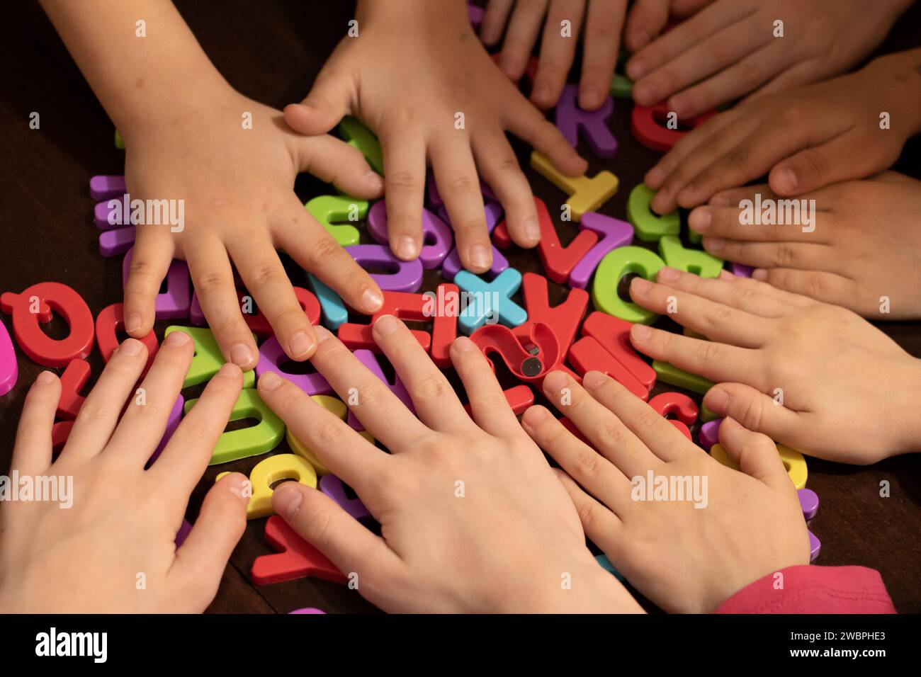 child hands learning colorful numbers, arithmetic concept Stock Photo ...