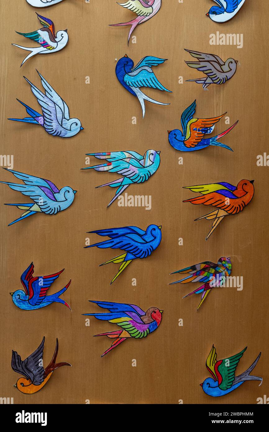 children's paper birds on display in South Broadway Cultural Center ...