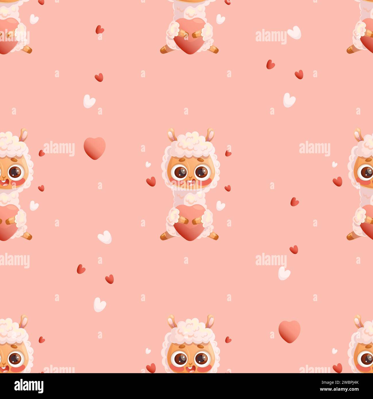 Romantic Seamless pattern. Llama cute alpaca with heart on pink ...