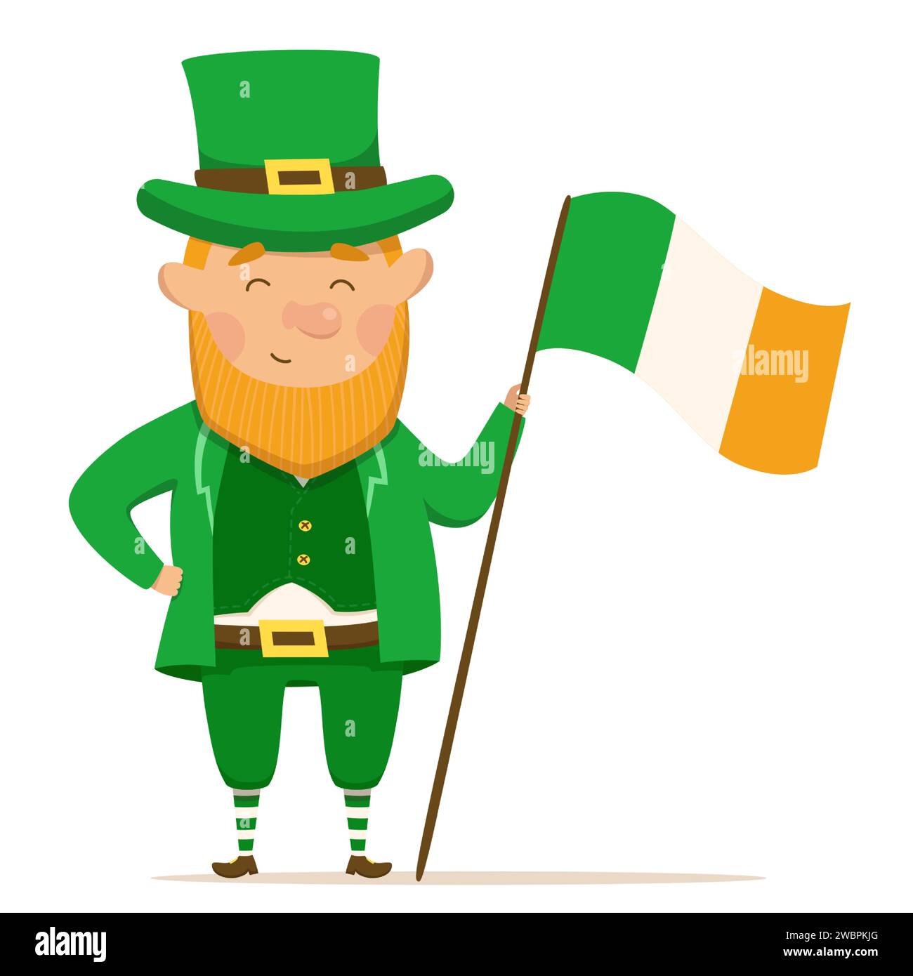 Cute and happy leperchaun with Irish flag. St.Patrick 's Day. Vector ...
