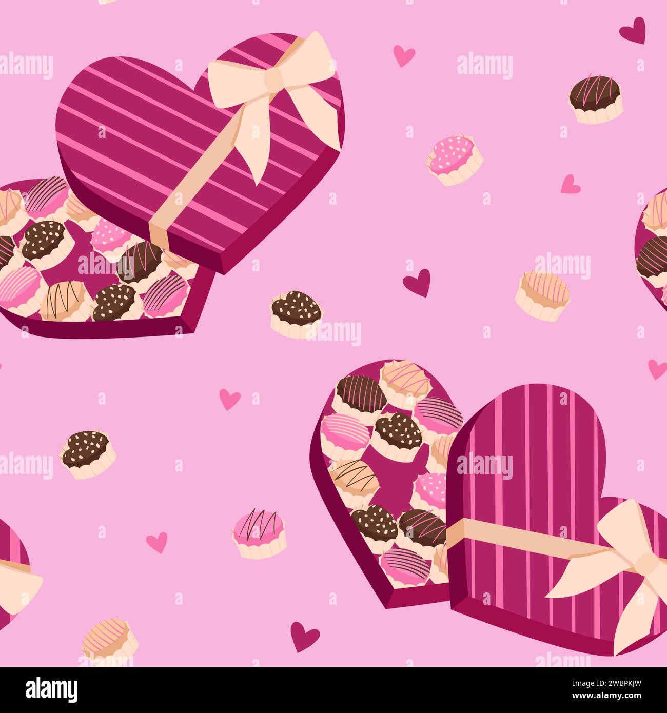 Seamless pattern for Valentine's Day. Chocolate candy heart box vector ...