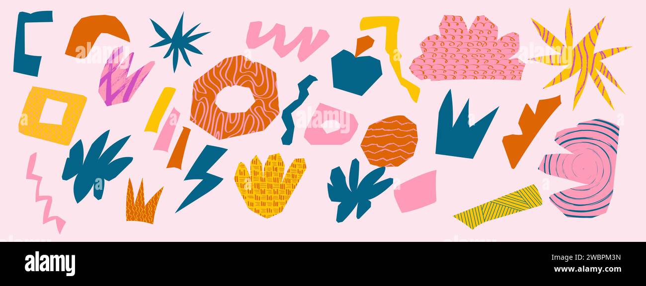 Set of abstract vector freeform shapes with grunge texture. Doodle ...