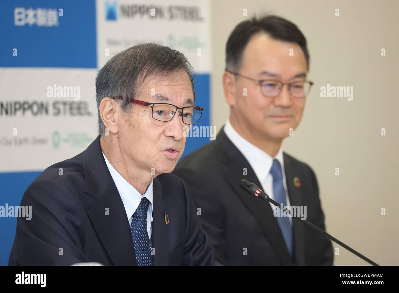 Nippon Steel President Eiji Hashimoto (left) and Vice President Tadashi ...
