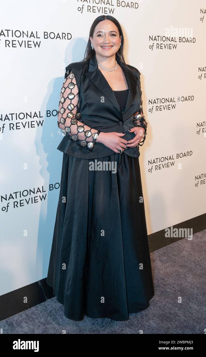 New York, USA. 11th Jan, 2024. Lily Gladstone wearing dress by Batsheva ...