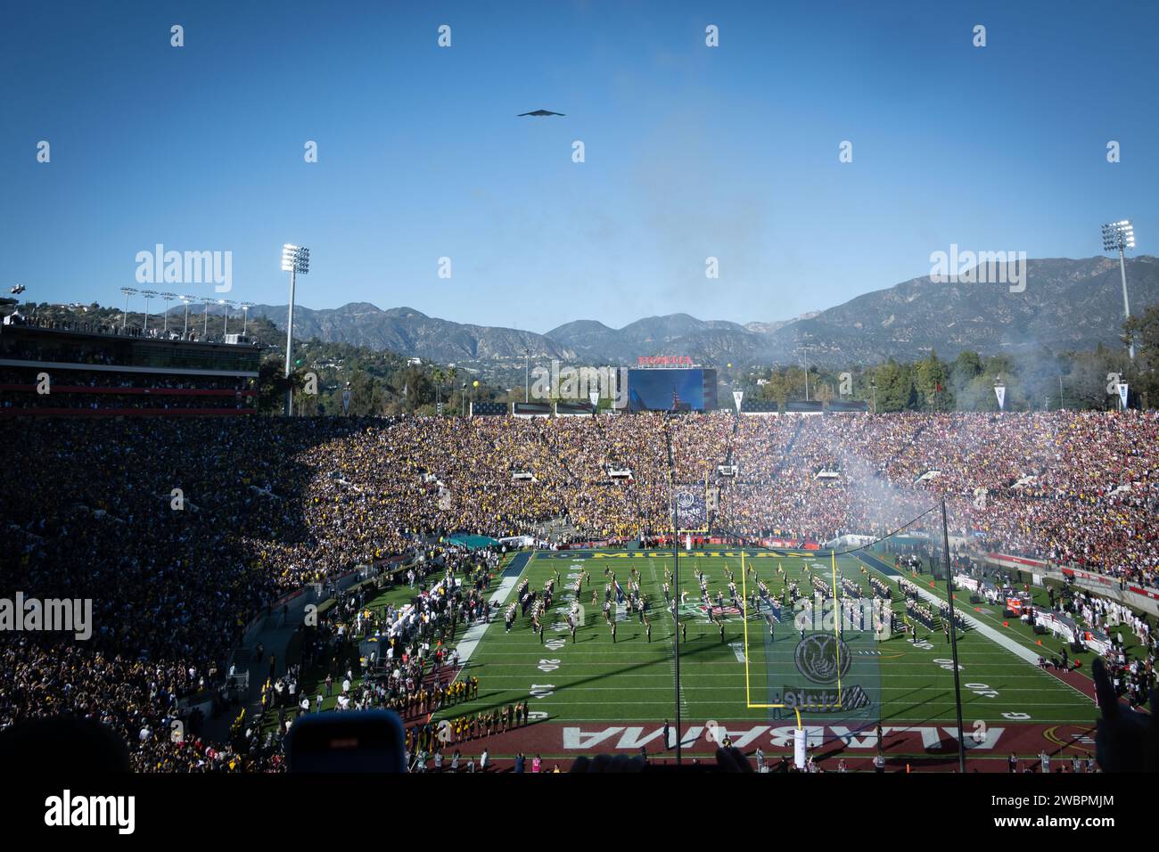 The B2 Bomber does a fly over for the 2024 Rose Bowl college football playoff semifinal game ...