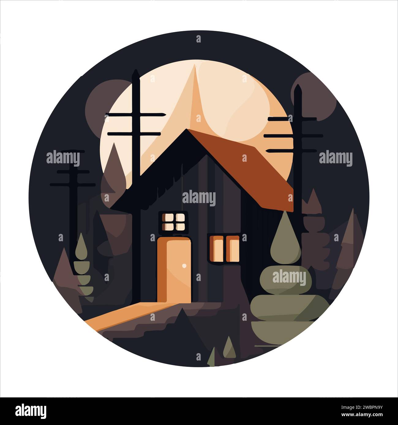 Wood cabin logo template. Cabin in the woods vector illustration. Cabin ...