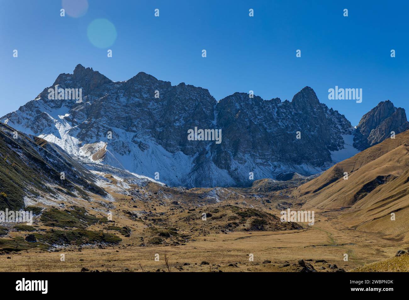 A stunning view of the majestic high mountains of Roshka, Georgia, and ...