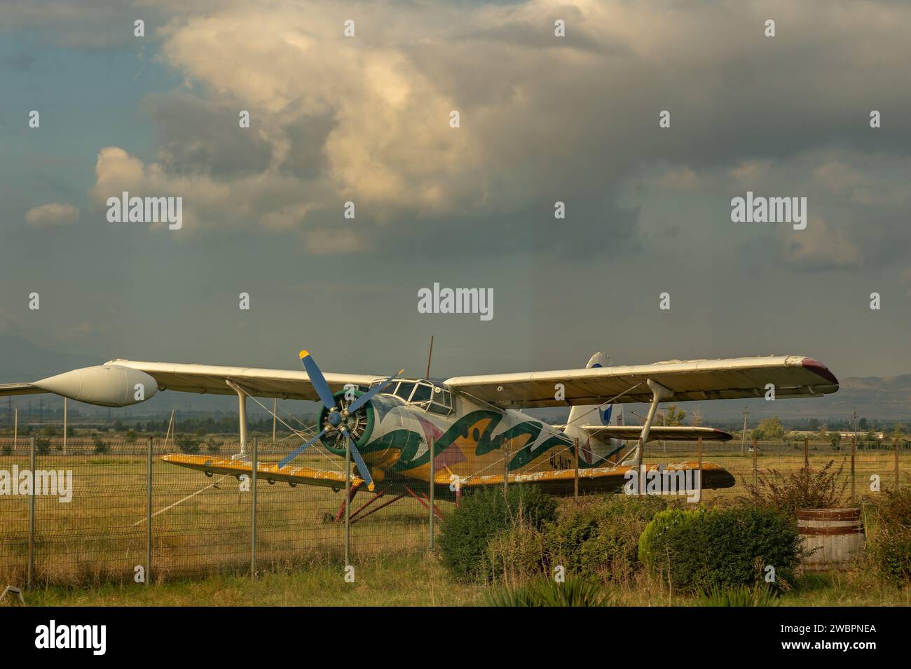 A commercial airplane parked at the Natvataki Airport, Georgia Stock ...