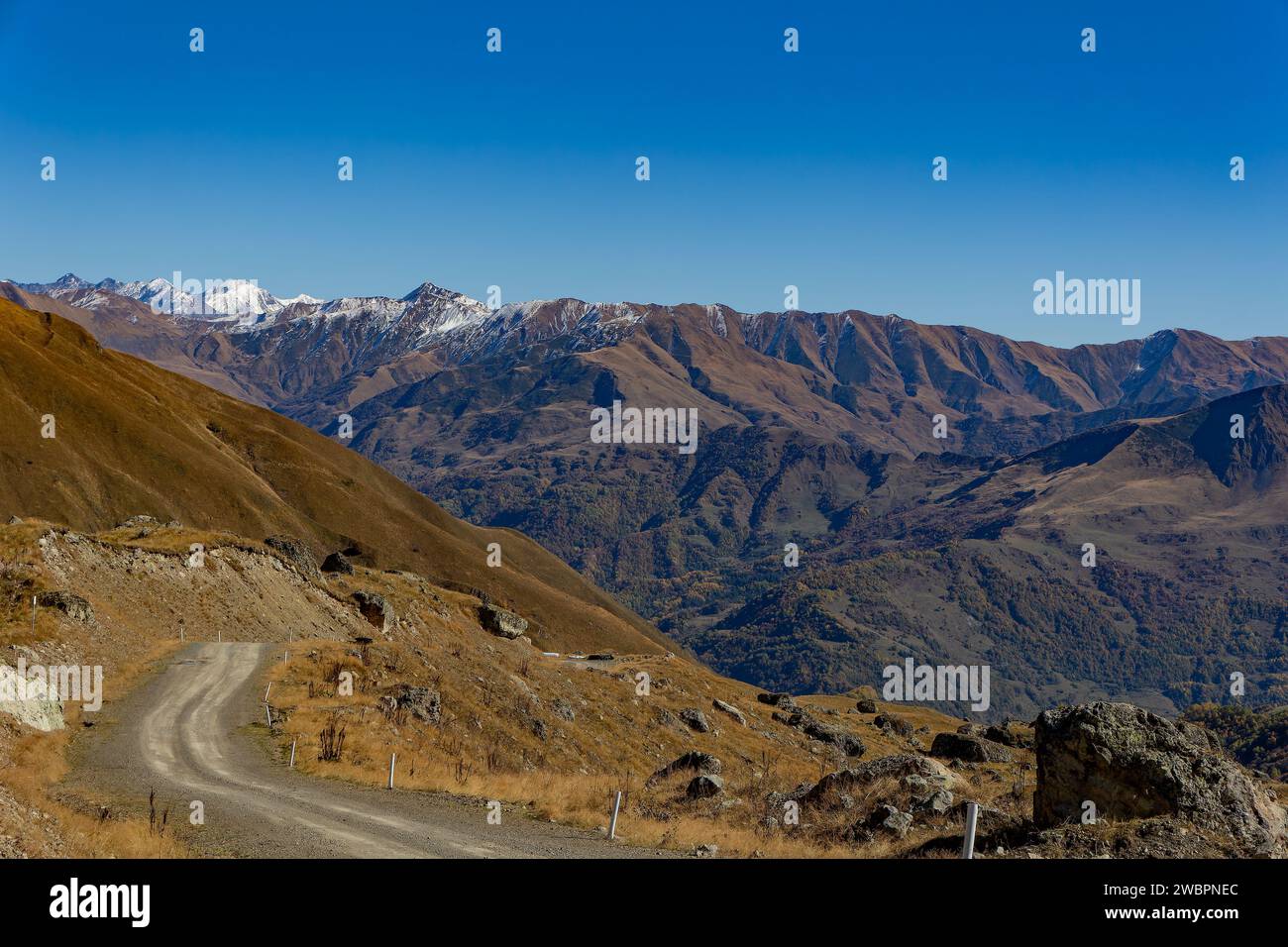 A stunning view of the majestic high mountains of Roshka, Georgia, and ...